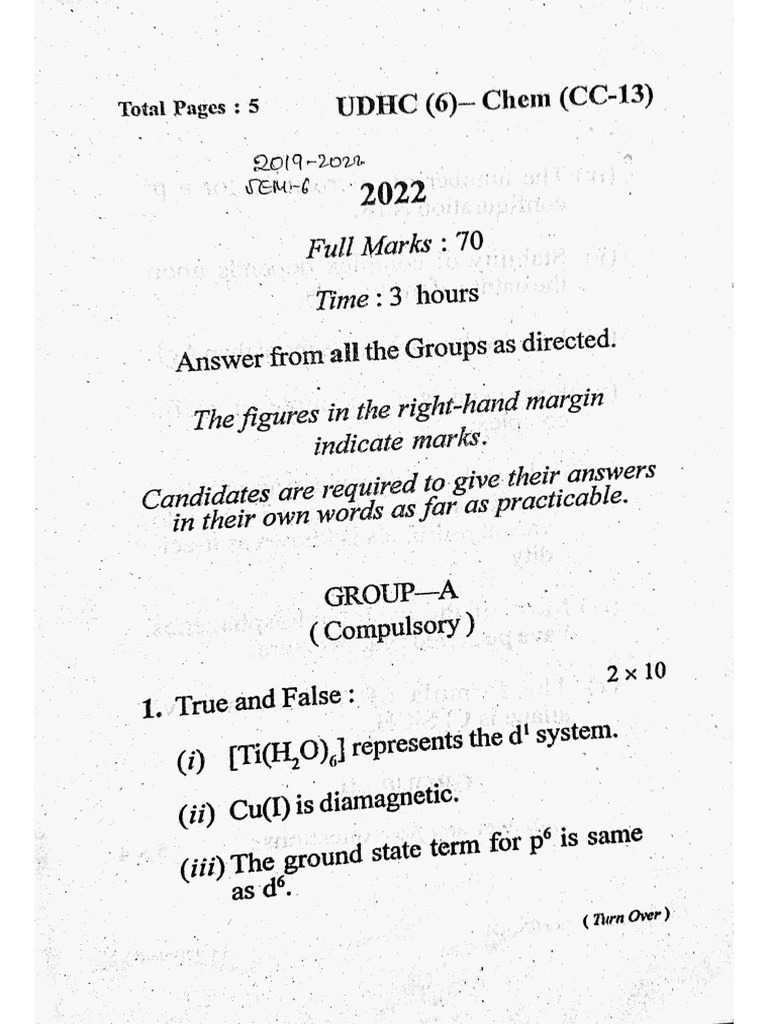 Sem6 2022 Cc13 Inorganic Chemistry | PDF
