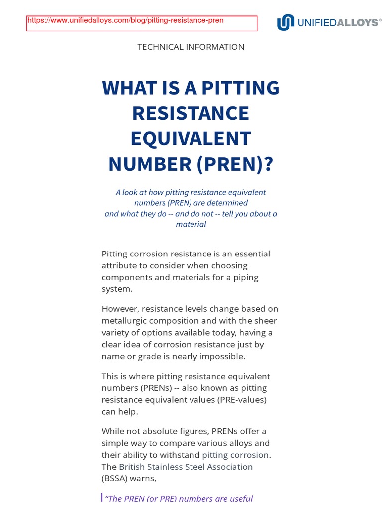 What Is A Pitting Resistance Equivalent Number (PREN) - Unified Alloys ...