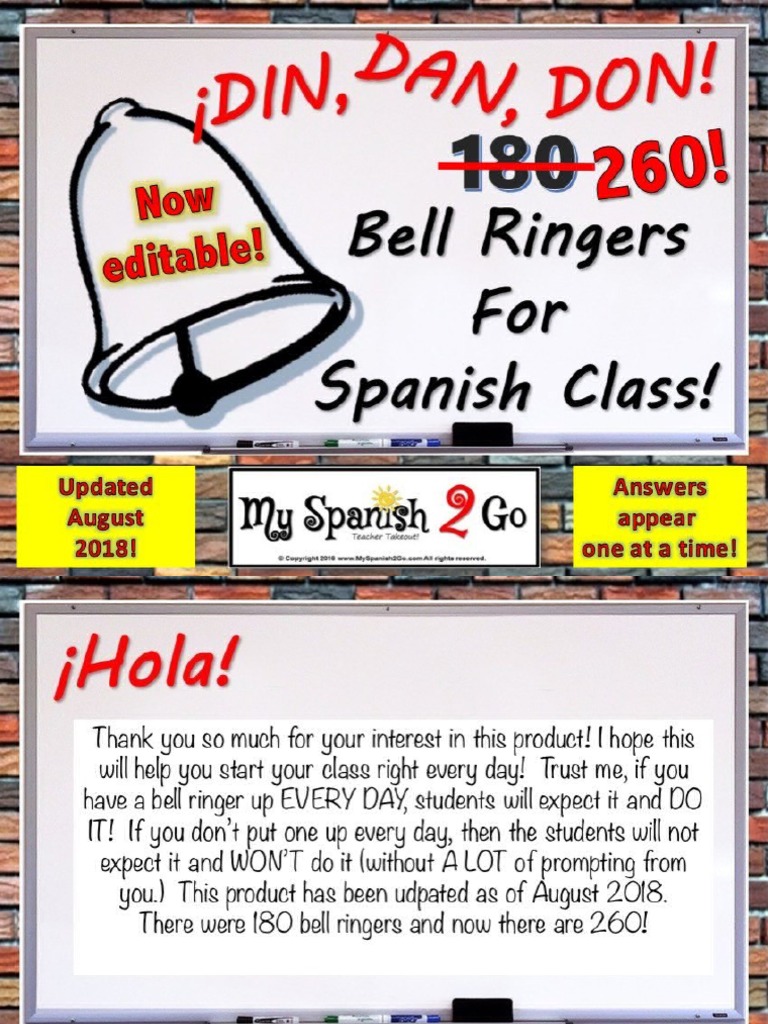 BELLRINGERS260 Was 180 Bell Ringersfor Middleor High School Spanish | PDF