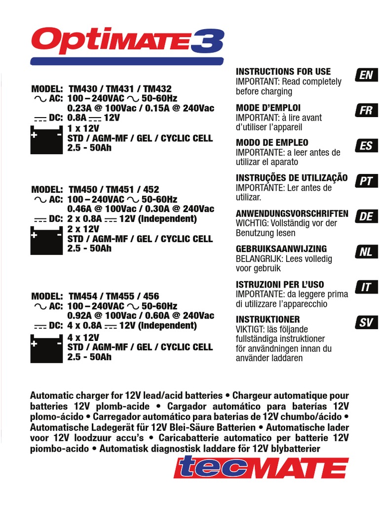 Optimate 3 Battery Charger Instructions | PDF | Battery Charger ...