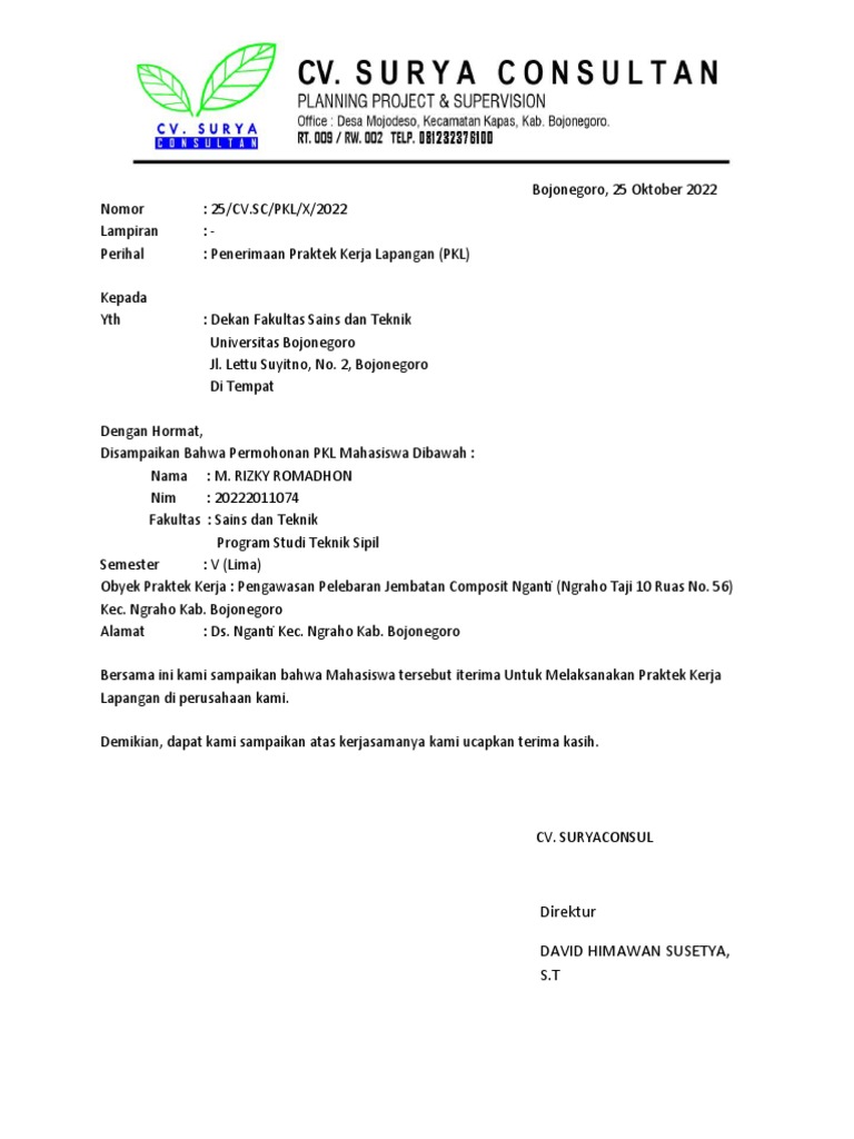 Surat Balasan PKL | PDF