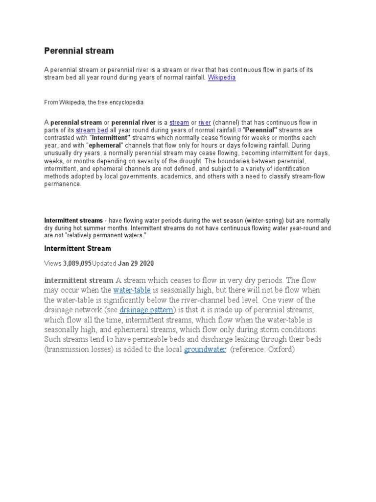 Definition Perennial Stream Ephemeral Etc | PDF | Stream | Physical ...