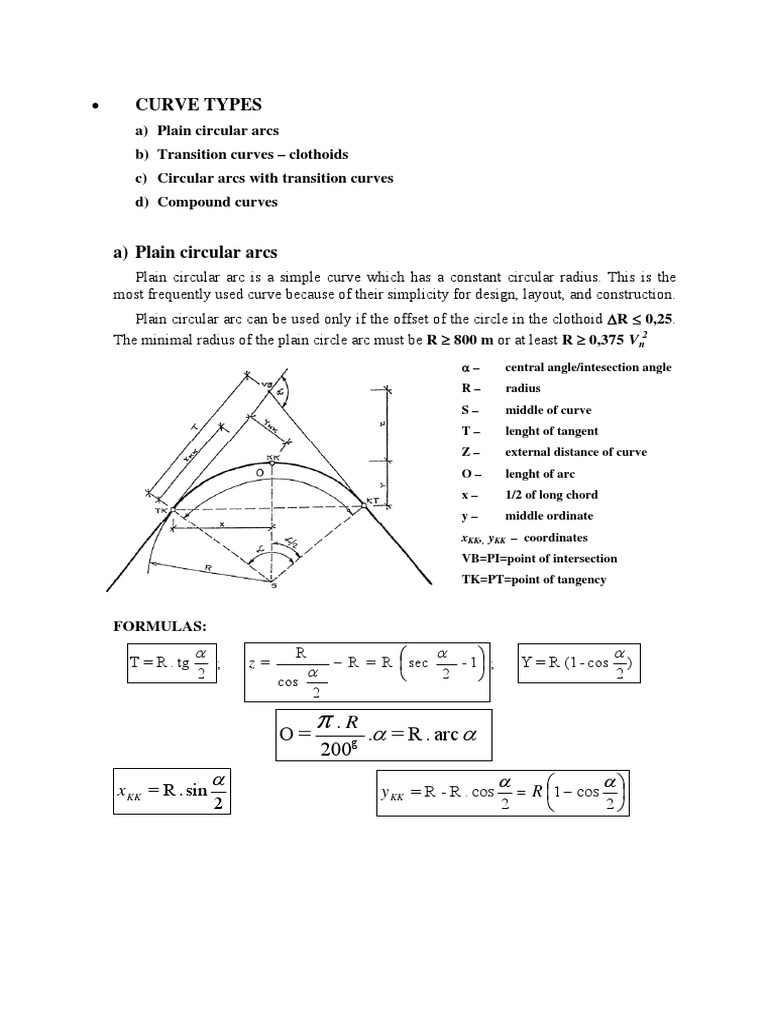 Circular Curves And Transition Curves Explained Pdf Curvature