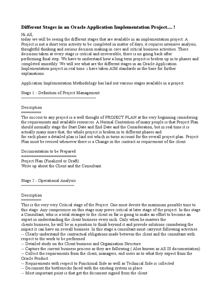 Different Stages in An Oracle Application Implementation Project | PDF ...