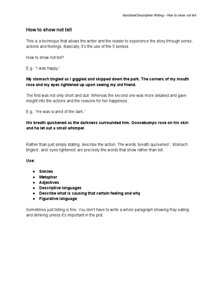 How To Show Not Tell | PDF
