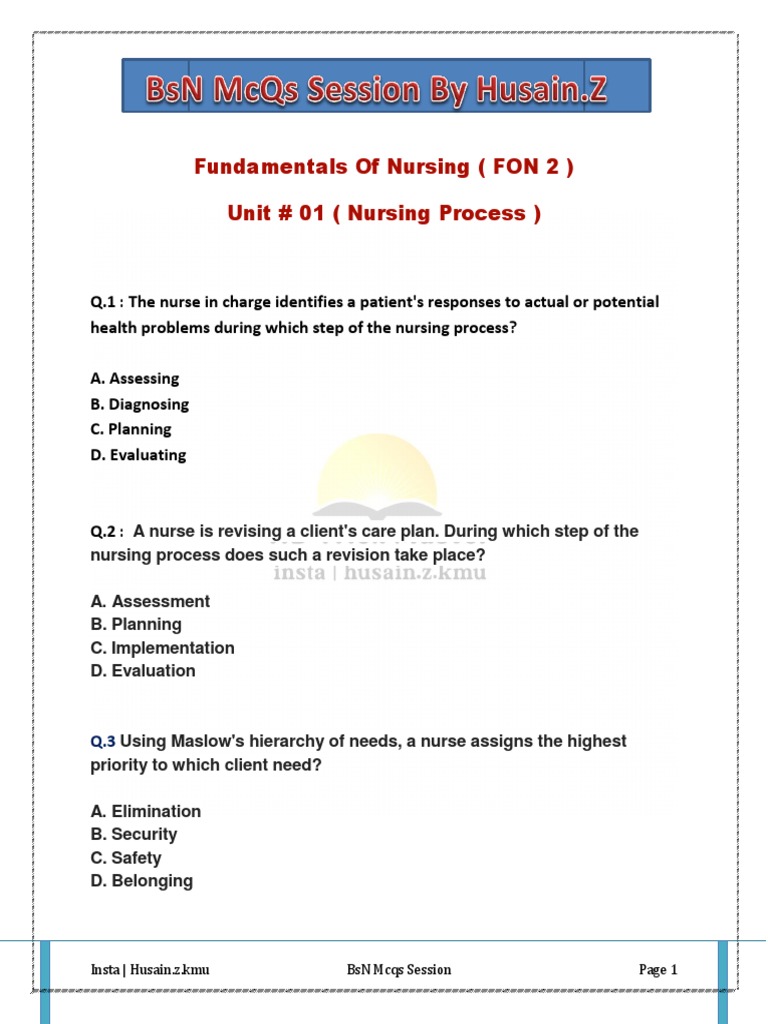 Nursing Process MCQs for Students | PDF | Nursing | Medical Diagnosis