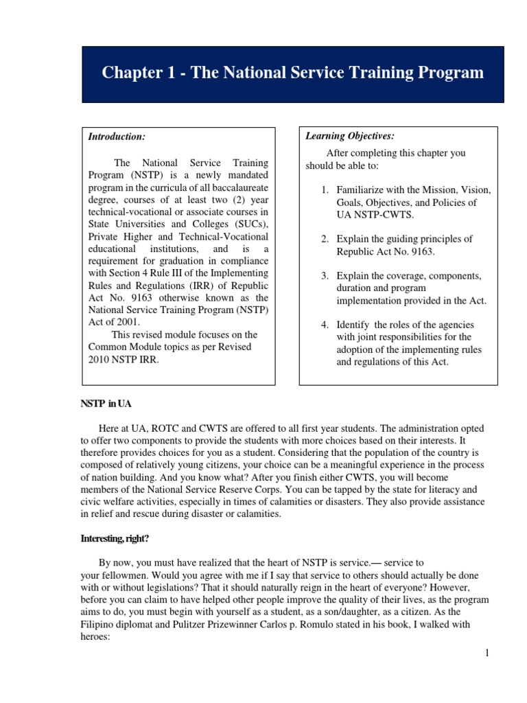 Nstp-Cwts Module 1 | PDF | Reserve Officers' Training Corps | Government