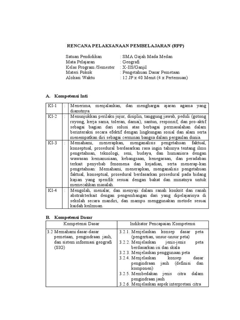 Rencana Pelaksanaan Pembelajaran (RPP) Pengetahuan Dasar Pemetaan | PDF | Karier & Perkembangan