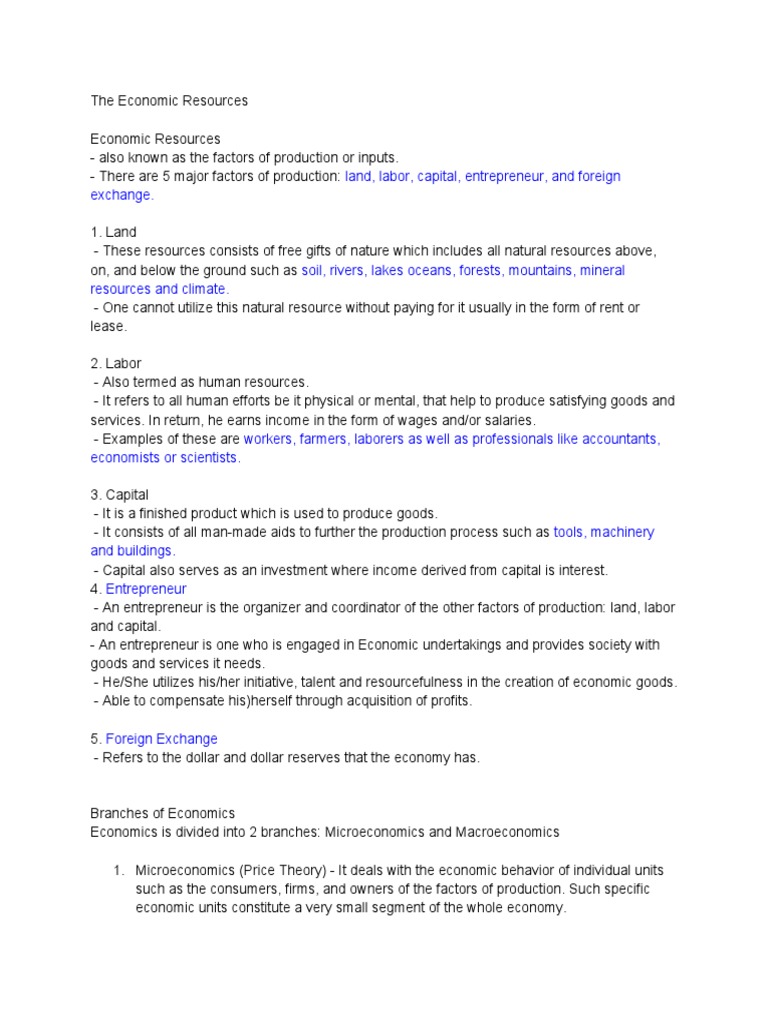 The Economic Resources | PDF | Finance & Money Management