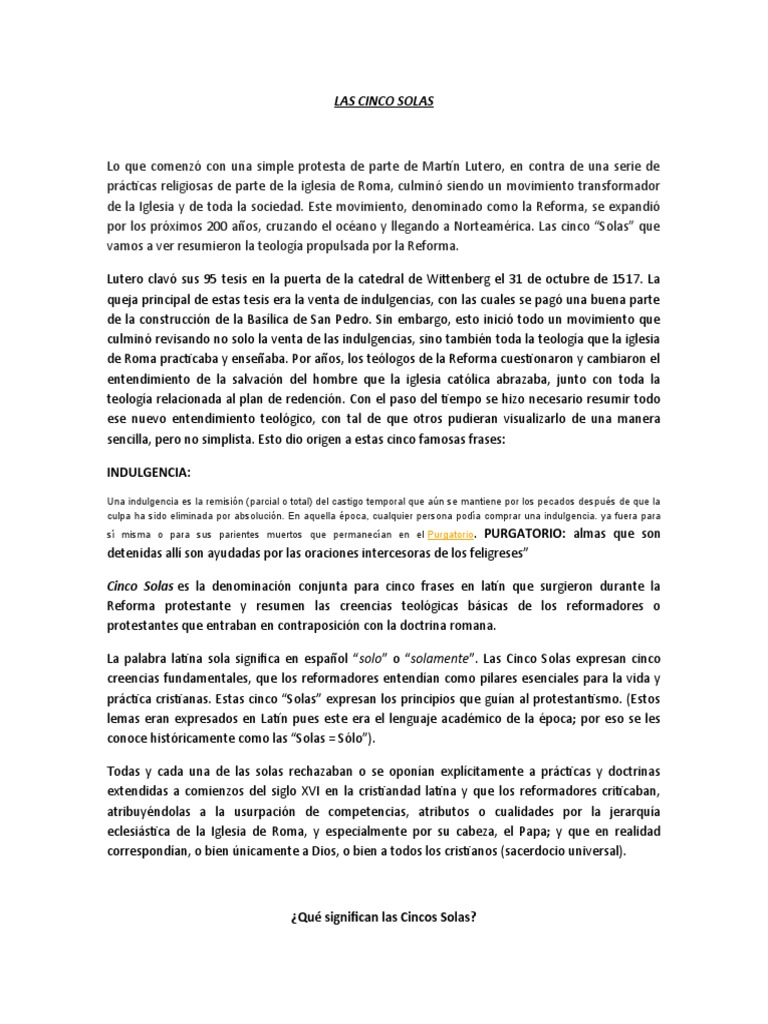Las Cinco Solas | PDF | Indulgencia | Gracia divina