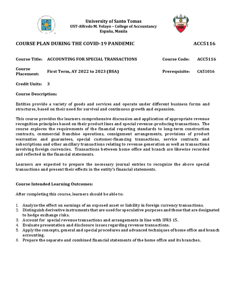 AY2022-2023 ACC5116 - Accounting For Special Transactions - Revised Course Plan During The COVID ...