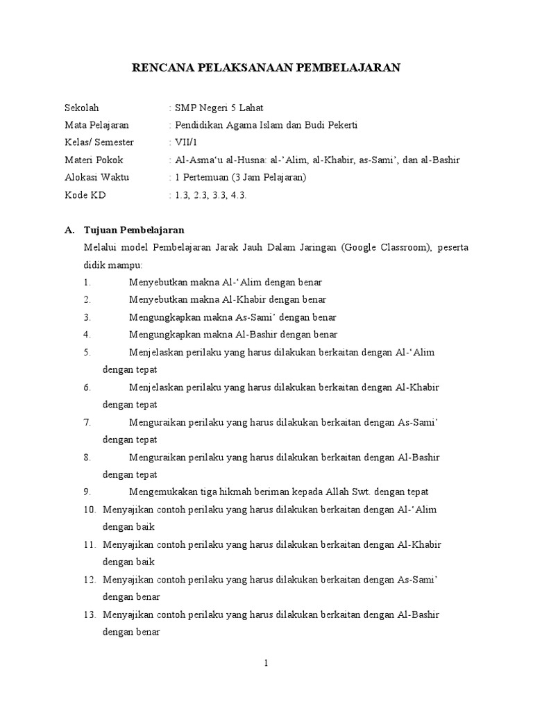 2 - RPP Asmaul Husna Fix | PDF