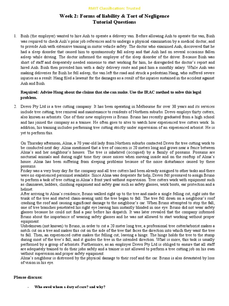Liability And Negligence Case Studies Pdf Trees
