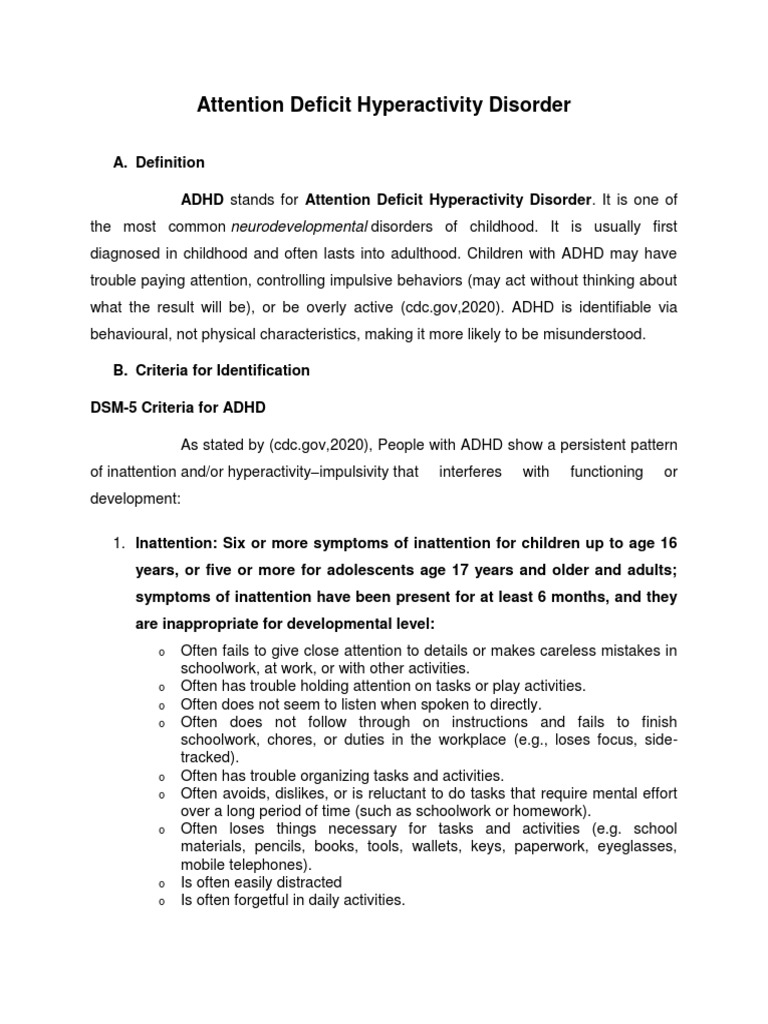 Attention Deficit Hyperactivity Disorder (ADHD) Written Report | PDF | Attention Deficit ...
