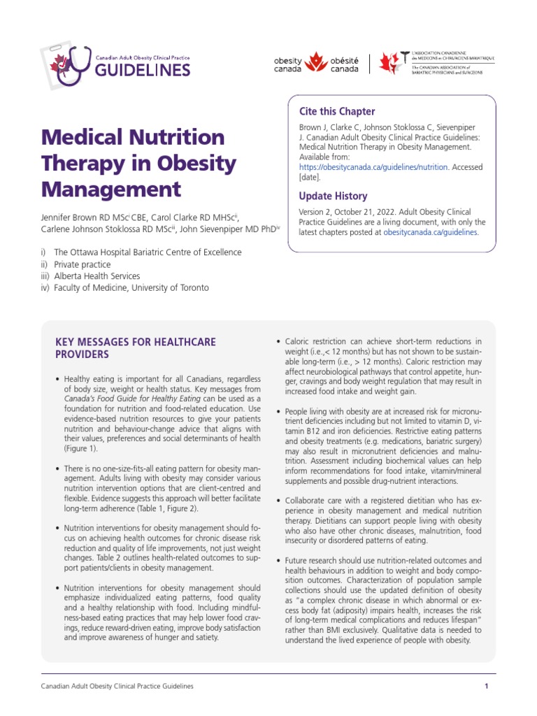 Medical Nutrition Therapy in Obesity Management - Canadian Adult ...