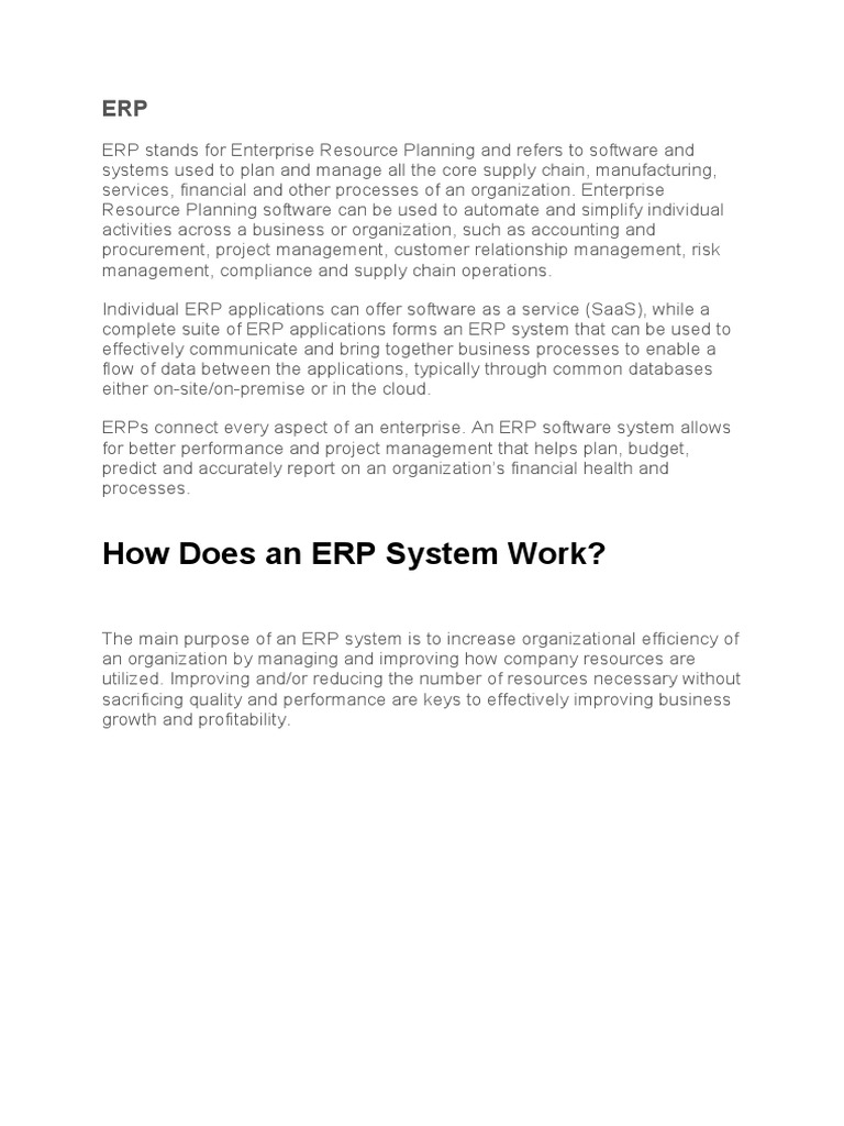 How Does An Erp System Work Pdf Enterprise Resource Planning Cloud Computing
