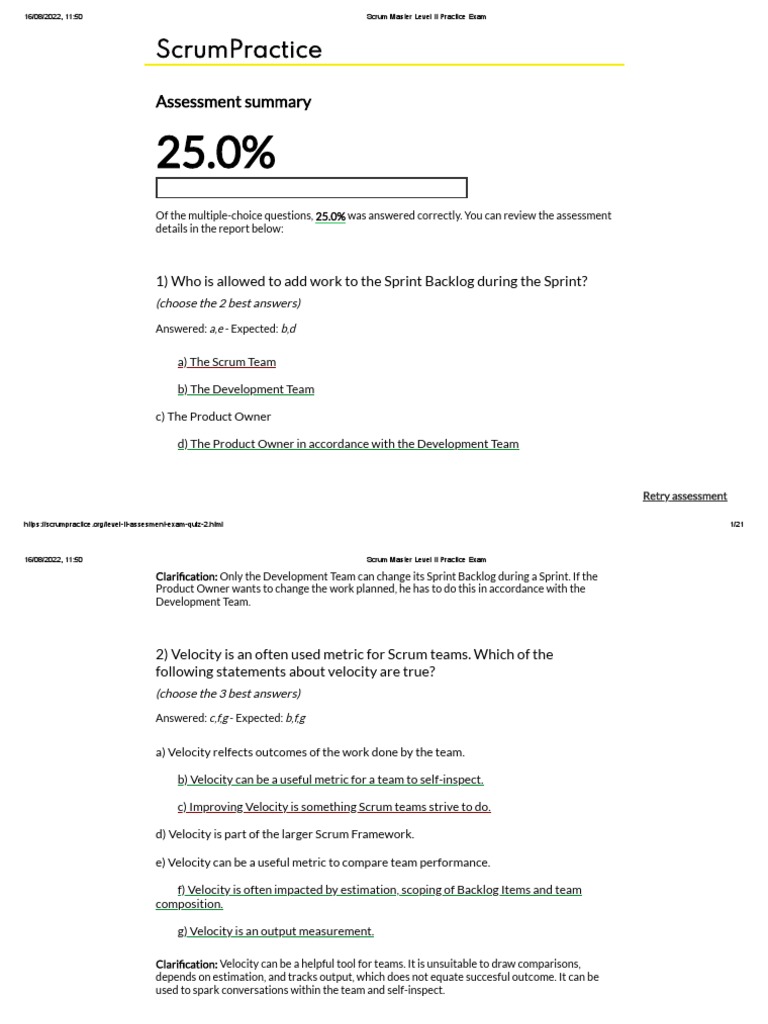 Scrum Master Level II Practice Exam | PDF | Scrum (Software Development) | Business