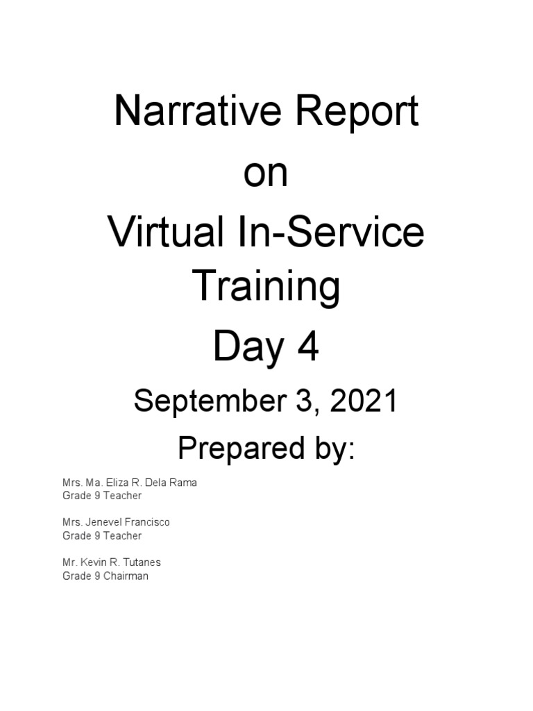 Narrative Report DAY 4 VINSET | PDF | Teachers | Mental Health Narrative Report DAY 4 VINSET | PDF | Teachers | Mental Health