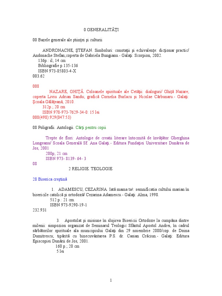 Catalogul Pe Fise Al Autorilor Galateni | PDF