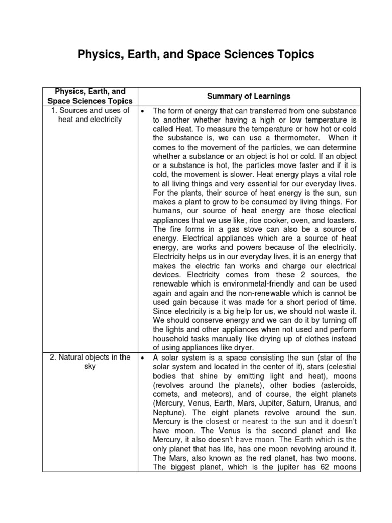 Physics Earth and Space Sciences Topics | PDF | Volcano | Planets