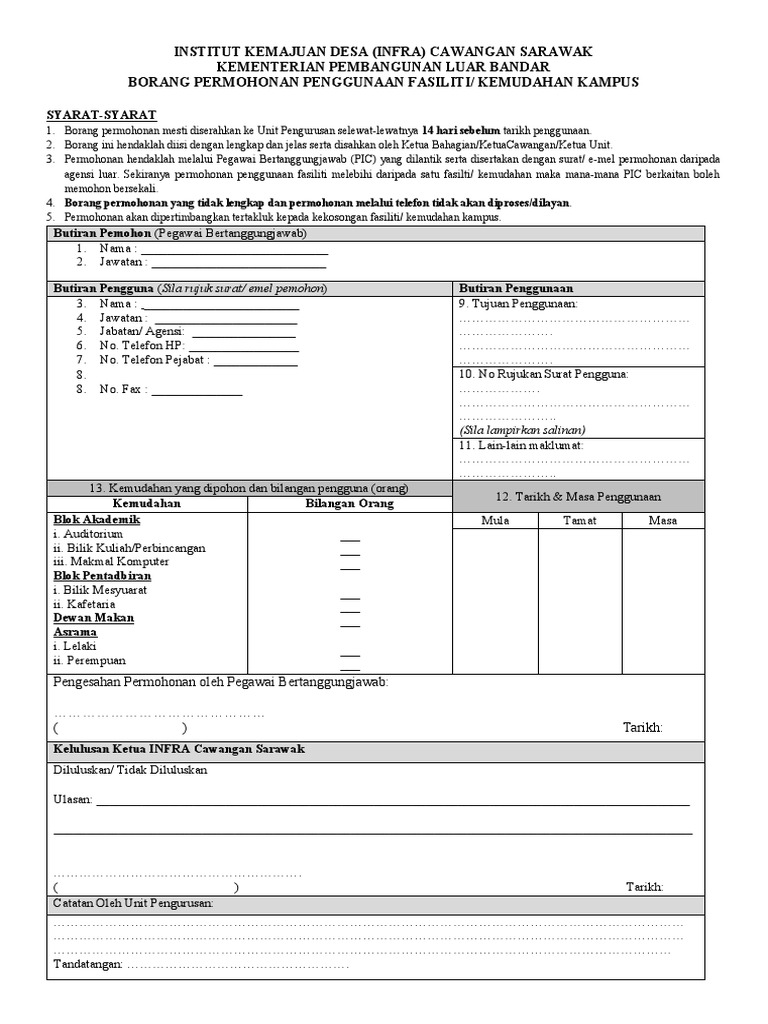 Borang Mohon Fasiliti | PDF
