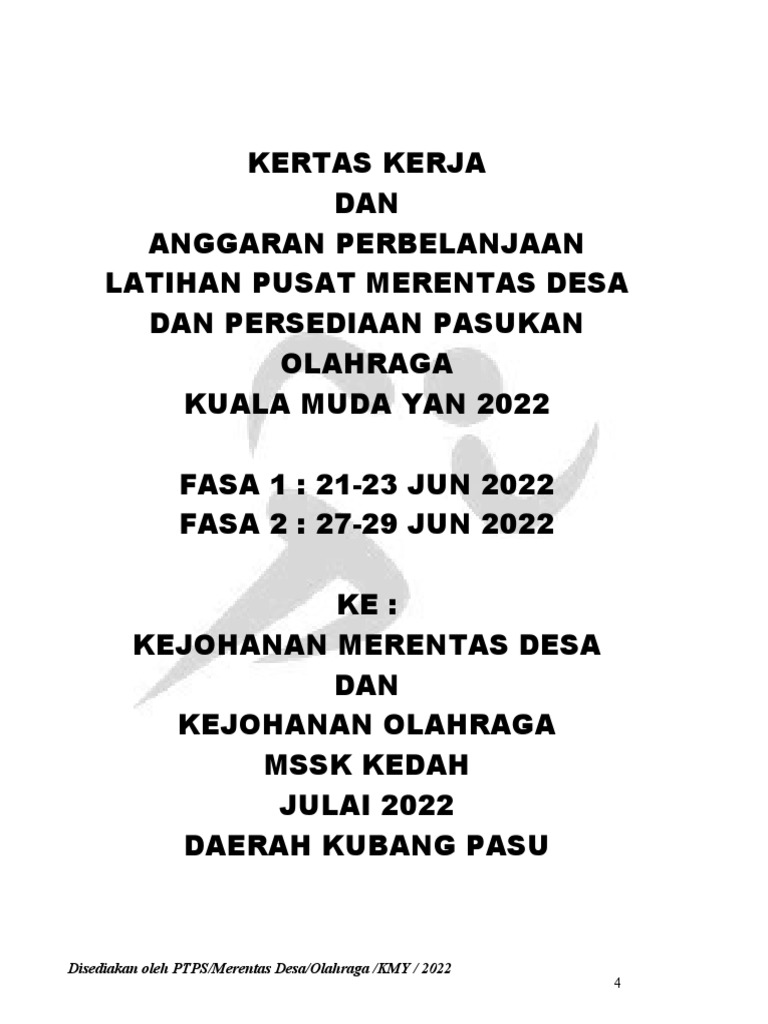 Kertas Kerja Anggaran Perbelanjaan Latihan Pusat Mdesa Kmy 2022 Real | PDF