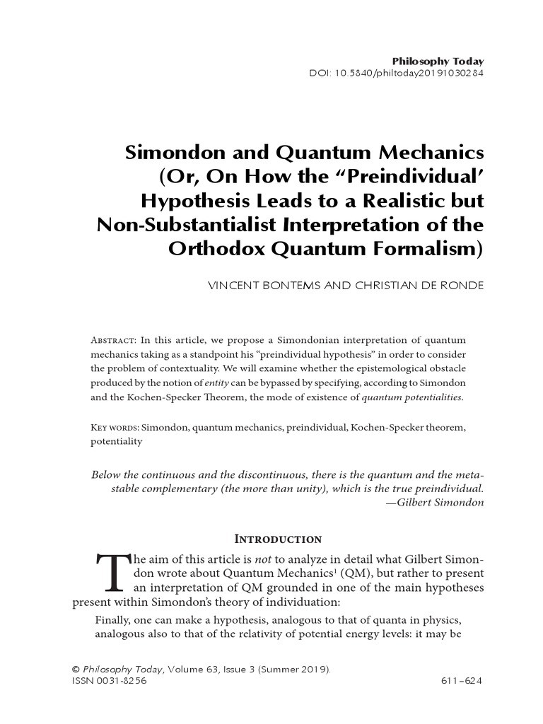Simondon and Quantum Mechanics | PDF | Quantum Mechanics | Logic