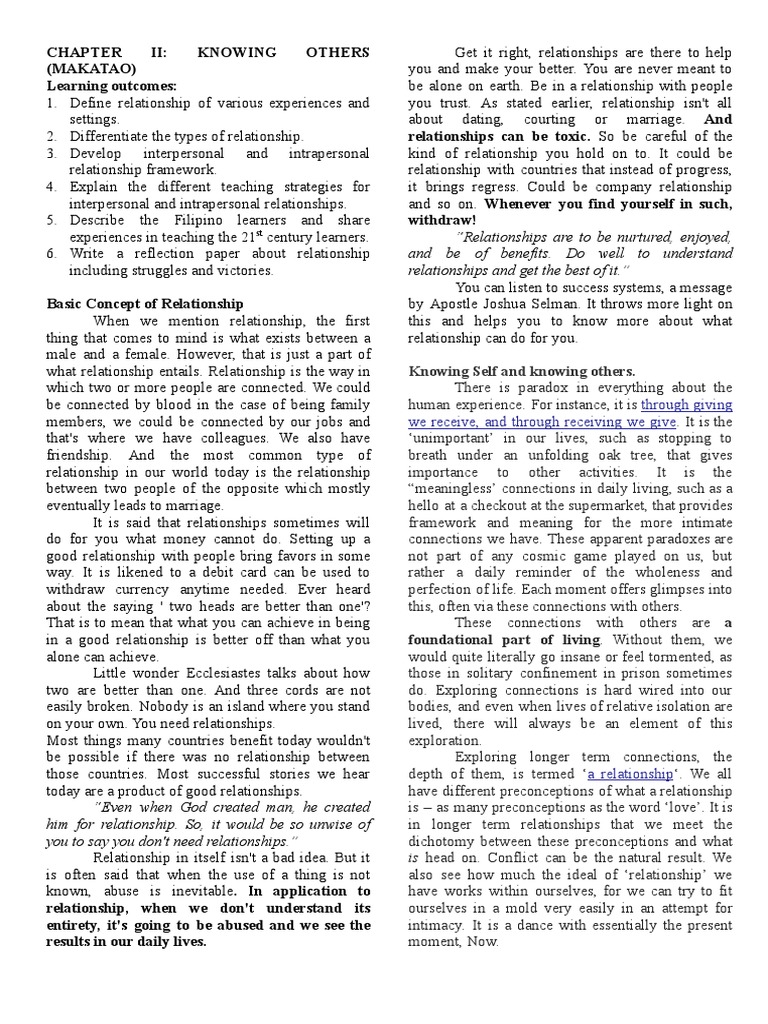Chapter Ii - Knowing Others (Makatao) | PDF