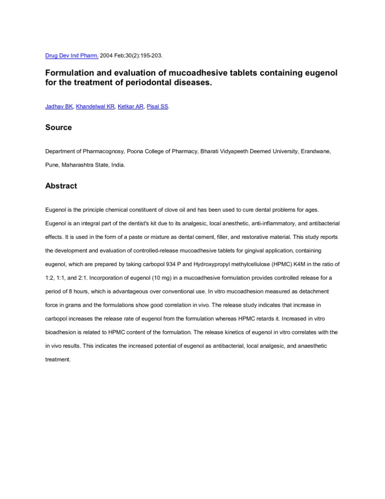 Mucoadhesive Tablet | PDF