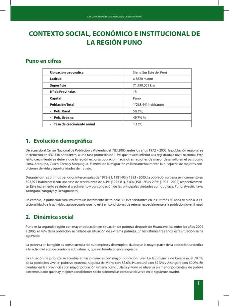 Análisis del contexto socioeconómico de las comunidades campesinas en la región Puno | PDF ...