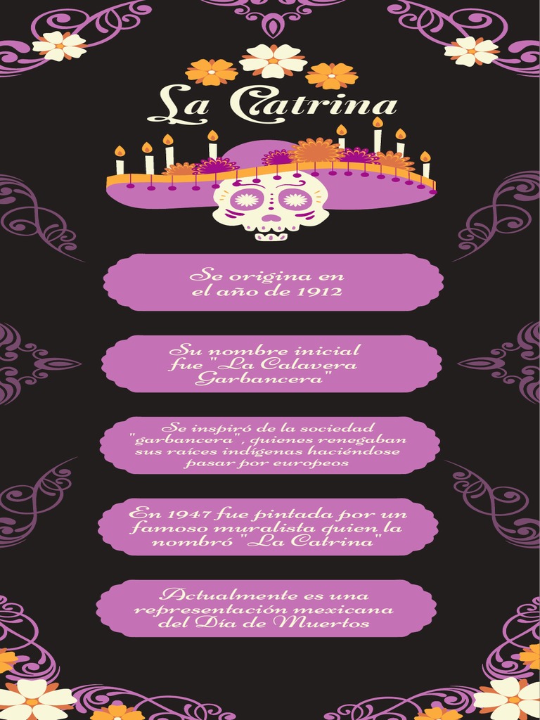 Infografía Día de Muertos La Catrina Colorido Morado | PDF