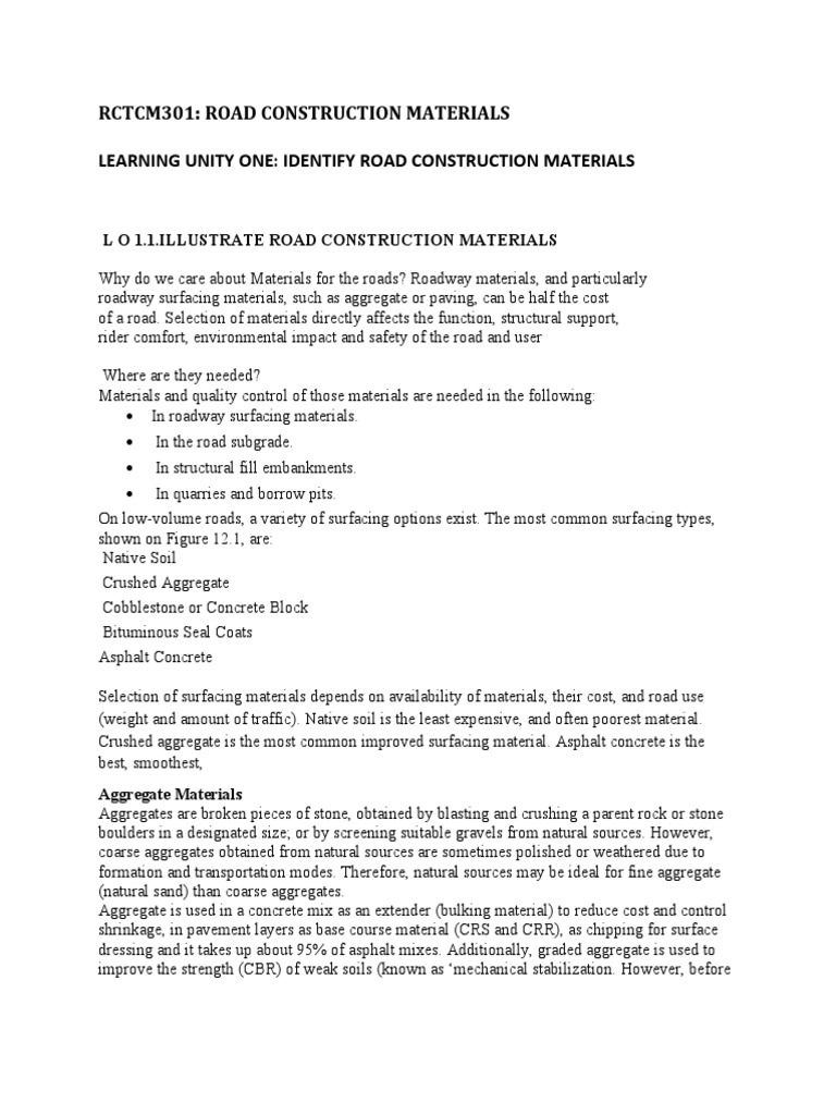 Road Construction Materials Overview | PDF
