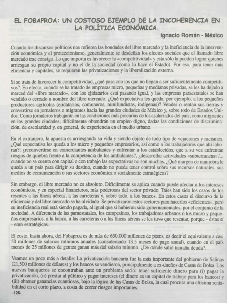 FOBAPROA: Ineficiencia y Costo Social | PDF | Bancos | Deuda