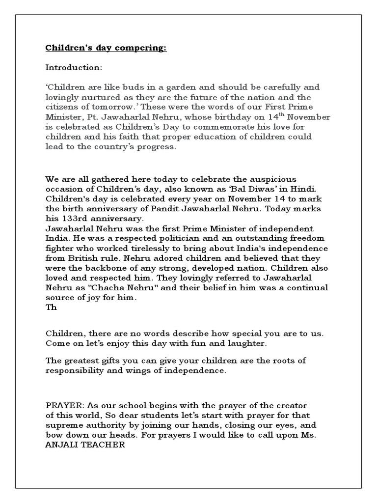 FINAL Childrens Day Compering | PDF | Travel