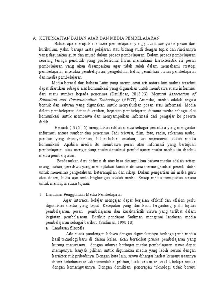 Keterkaitan Bahan Ajar Dan Media Pembelajaran Pdf