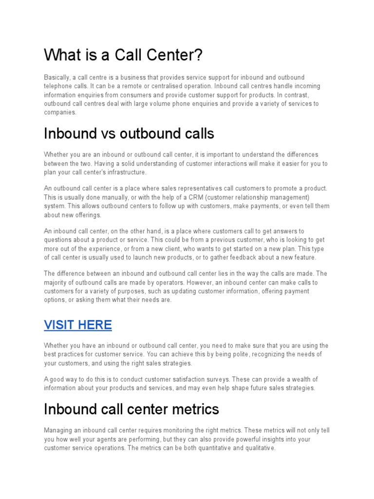 What Is A Call Center | PDF | Call Centre | Customer Relationship ...