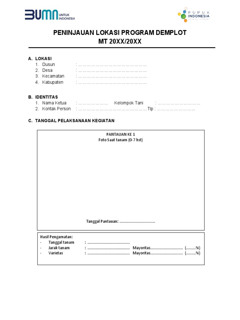 Peninjauan Lokasi Demplot MT 20XX/20XX | PDF | Sains & Matematika | Teknologi & Rekayasa