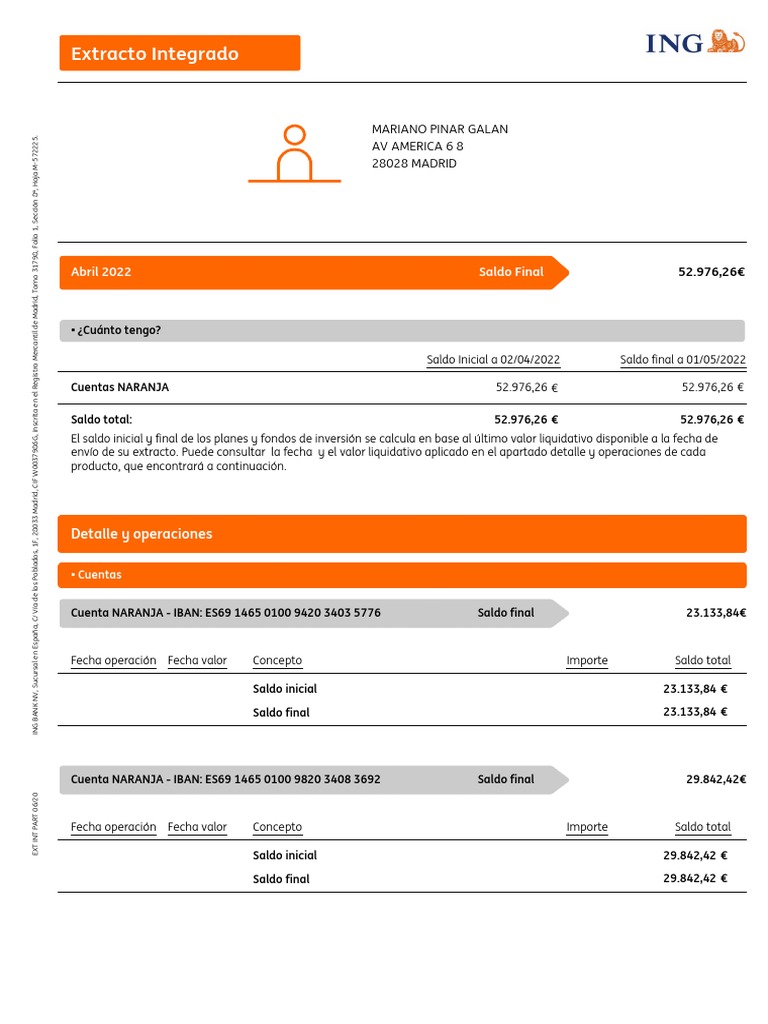 Extracto de Cuentas ING - Abril 2022 | PDF