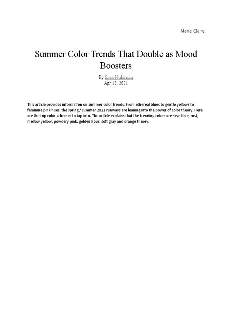 Summer Color Trends by Sara Holzman | PDF