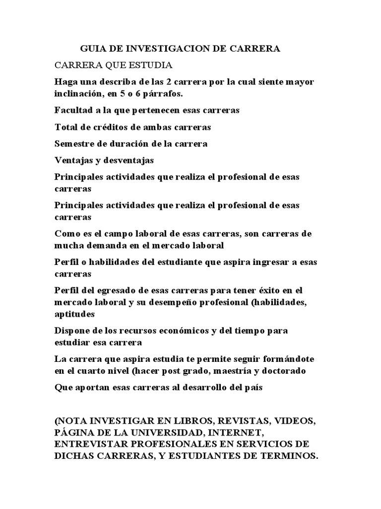 GUIA DE INVESTIGACION DE CARRERA - Docx OSI 031 | PDF | Crecimiento ...