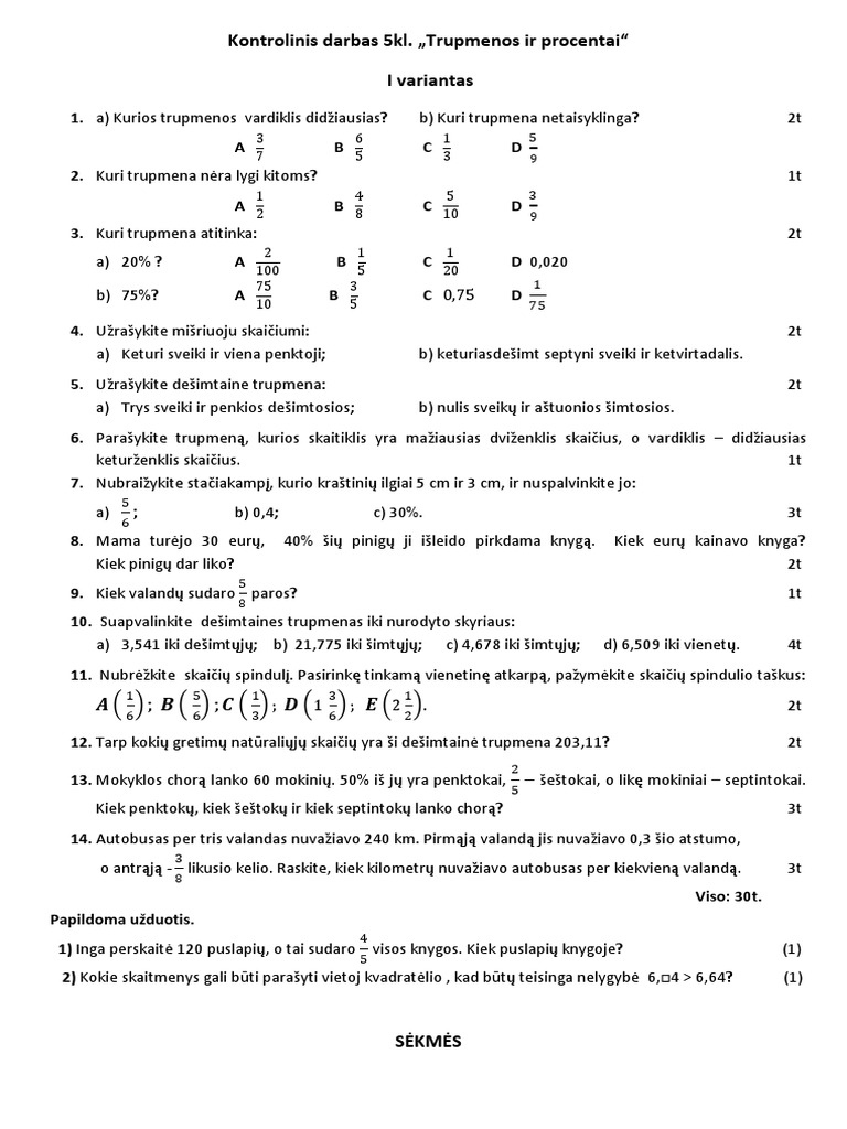 k.d.5kl - Trupmenos Ir Procentai | PDF
