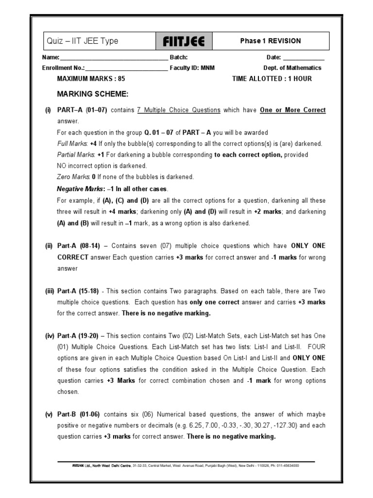 Class 9 Phase 1 Revision Quiz (Iitjee Type) | PDF | Multiple Choice ...