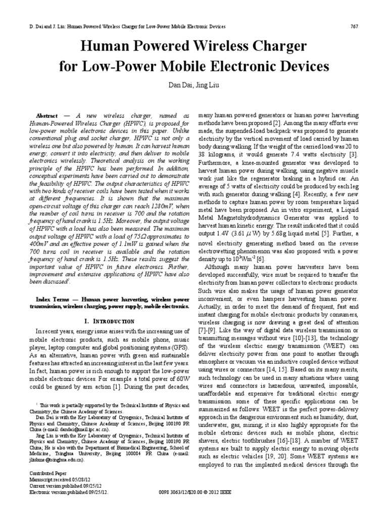 Human Powered Wireless Charger For Low-Power Mobile Electronic Devices ...