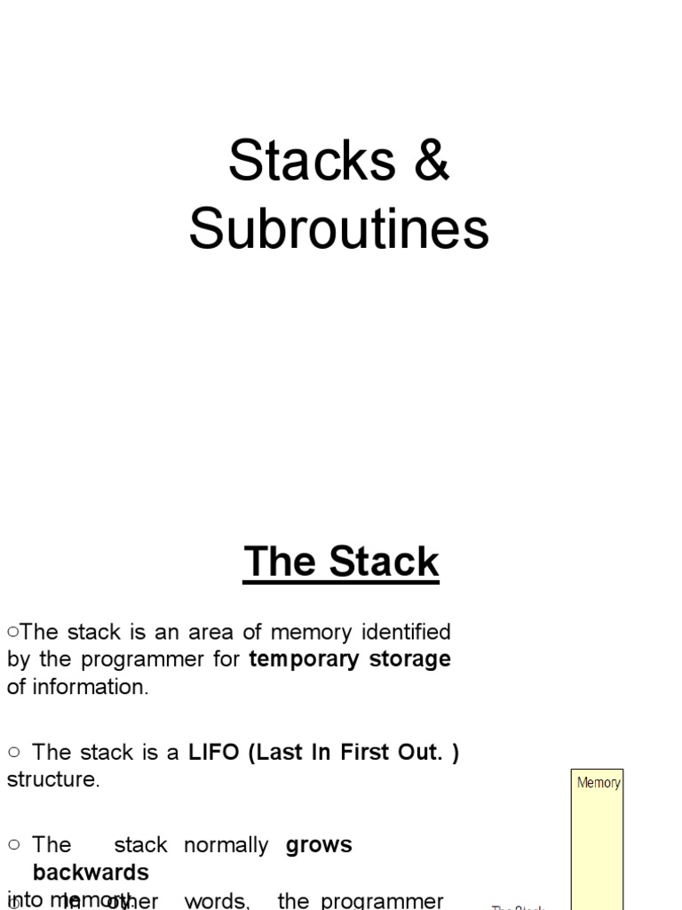 Stack and Subroutines | PDF | Subroutine | Computer Hardware