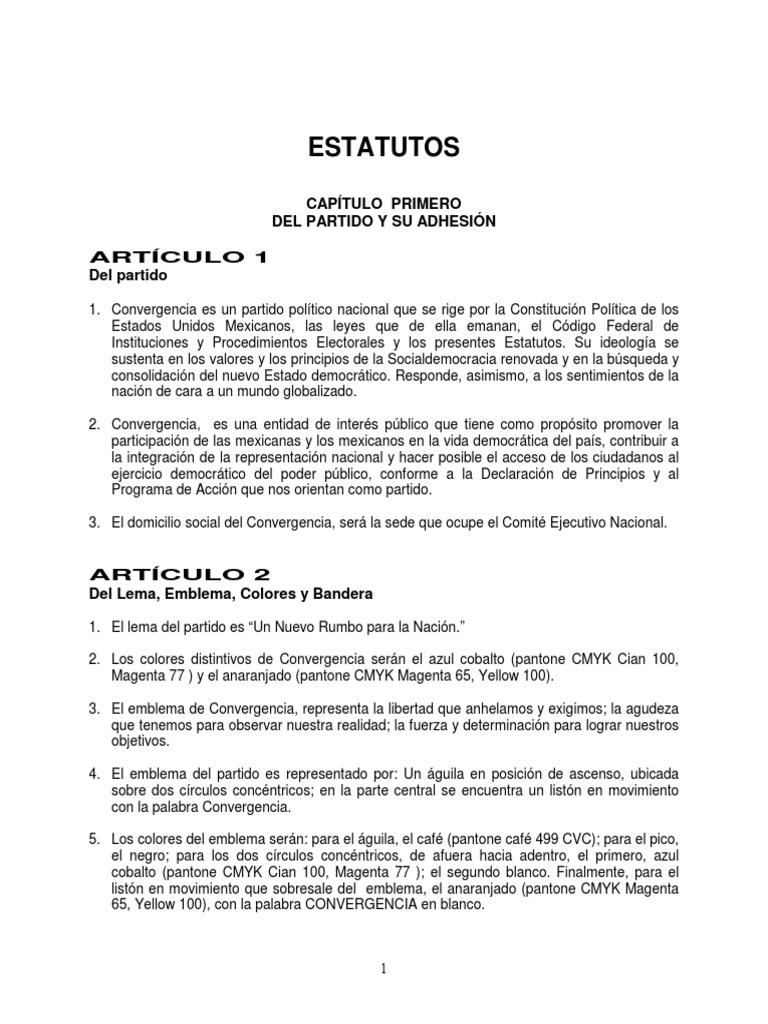 Estatutos del Partido Político Convergencia: Principios Fundamentales ...