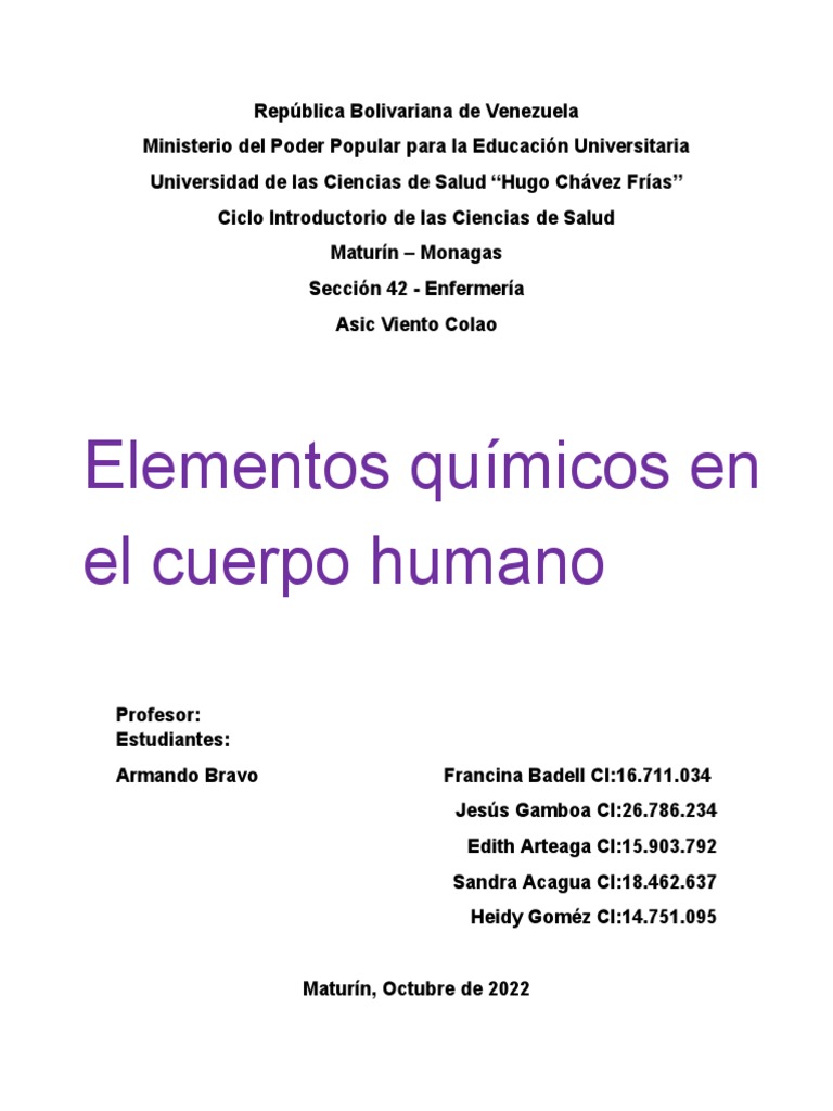 Elementos Quimicos Del Cuerpo Humano | PDF | Ciencia y matemáticas