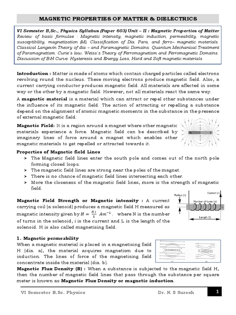 VI Sem Unit 2 603 Magnetic Properties of Materials and Dielectrics | PDF | Magnetism ...