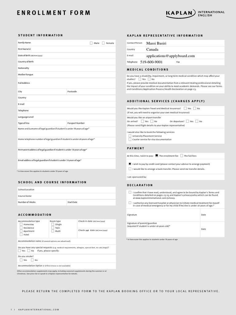 Kaplan Enrollment Form | PDF | Travel Visa | Kaplan