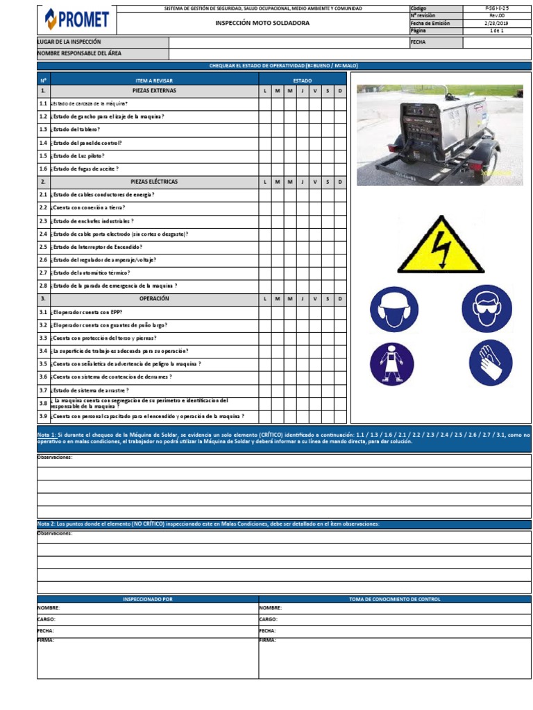 F-25 Check List Moto Soldadora | PDF | Bienes manufacturados | Electricidad