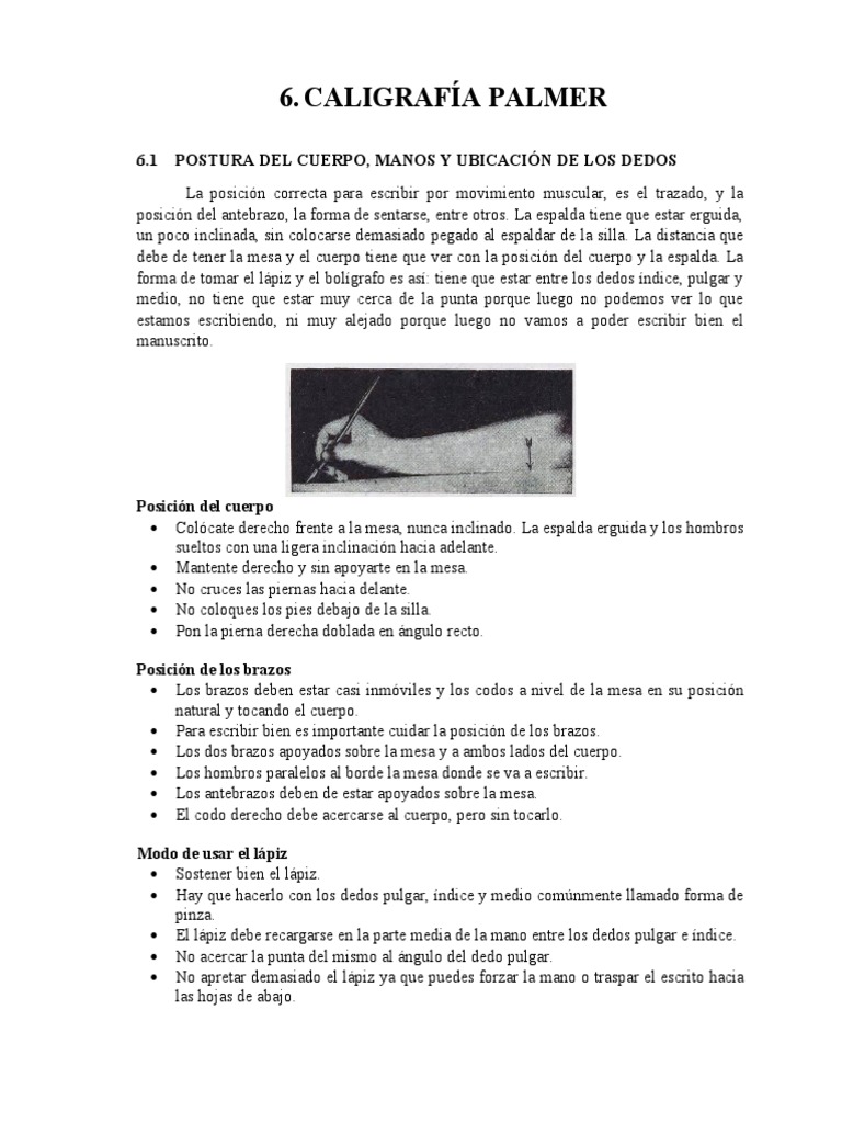 Posición y Ejercicios en Caligrafía Palmer | PDF | Mano | Caligrafía